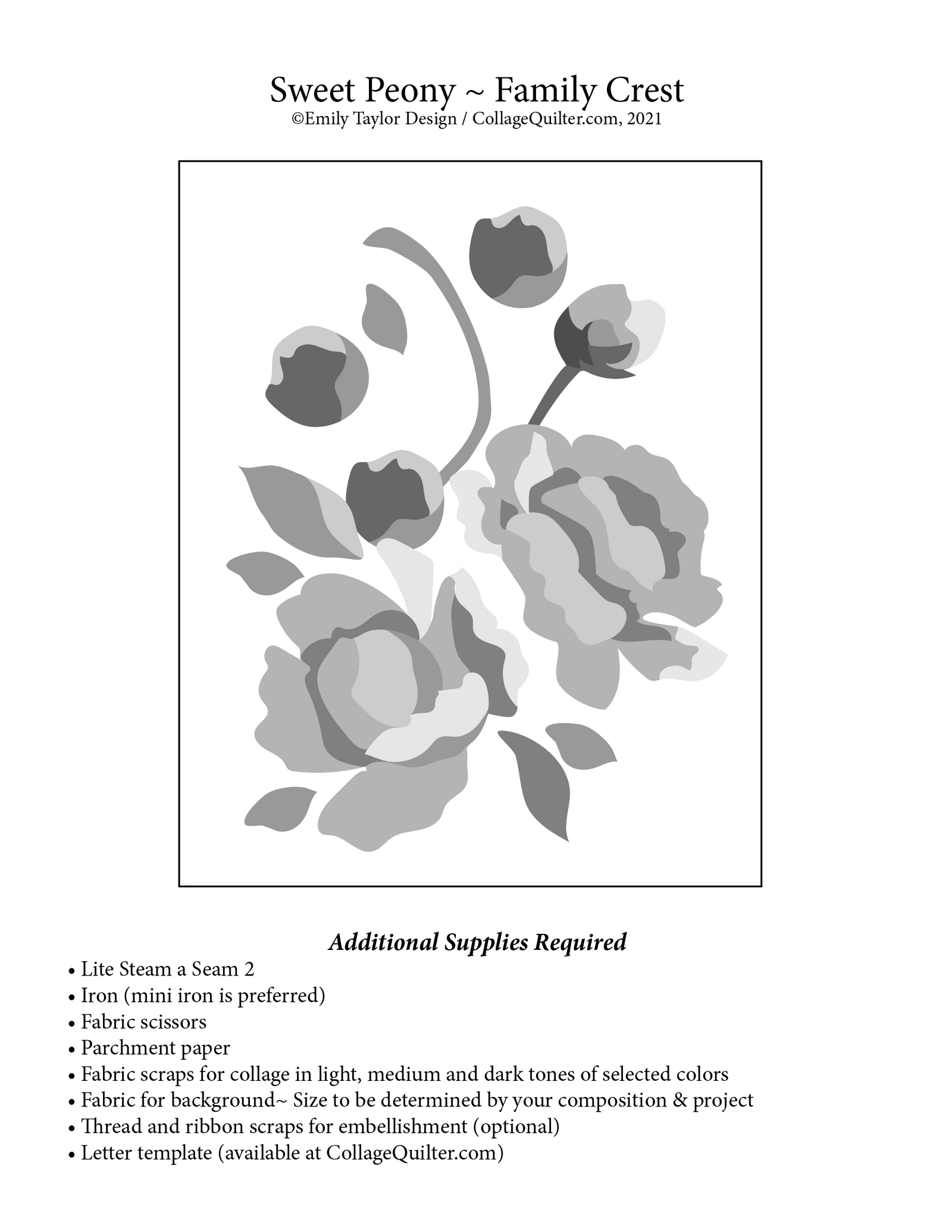 Sweet Peony Family Crest Downloadable Pattern – Collage Quilter